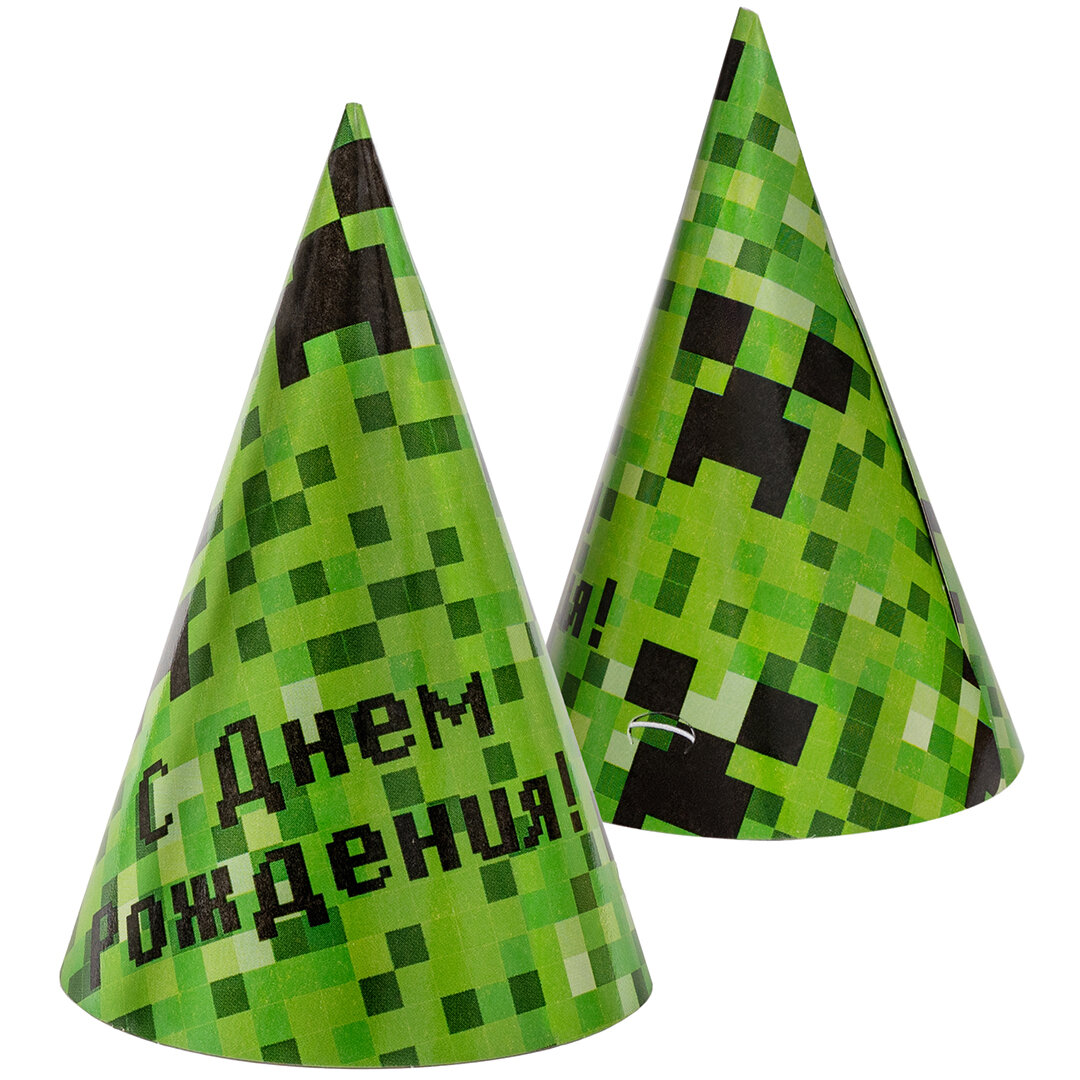 Колпаки Дон Баллон бумажные, разноцветные, пиксели, 6 шт