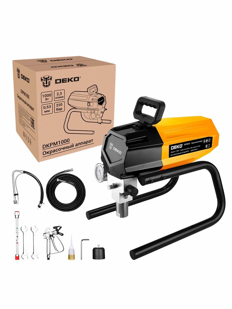 Окрасочный аппарат DEKO, DKPM1000, мощность 1 кВт, подача материала 2,3 кг/мин, длина шланга 13 м