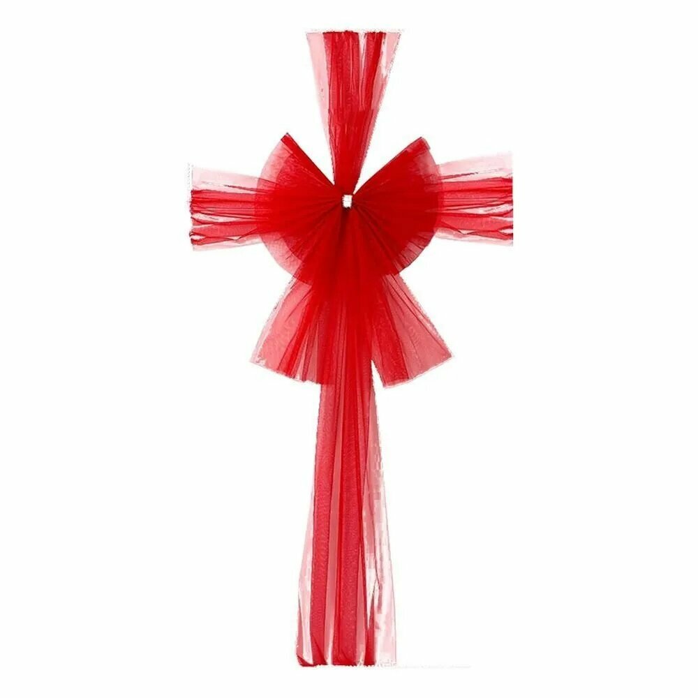 Роскошный новогодний бант из органзы для двери: двойной слой, красный, с комплектом креплений