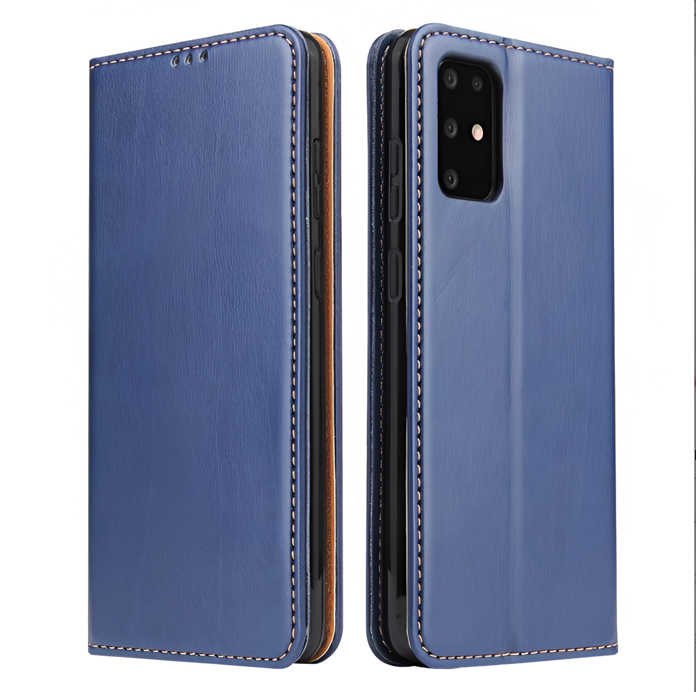 Чехол-книжка для Samsung Galaxy S21 Ultra из натуральной мраморной кожи буйвола прошитый элегантной прострочкой, синий