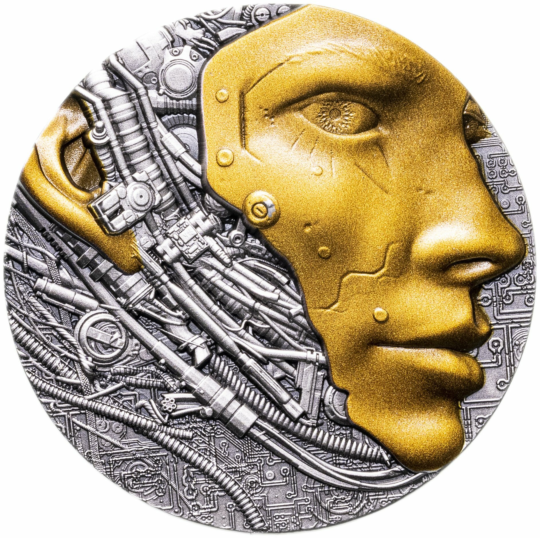 Камерун 2000 франков 2024 "Окунитесь в будущее с помощью искусственного интеллекта позолота" в футляре, с сертификатом, Серебро 999, в сохранности UNC