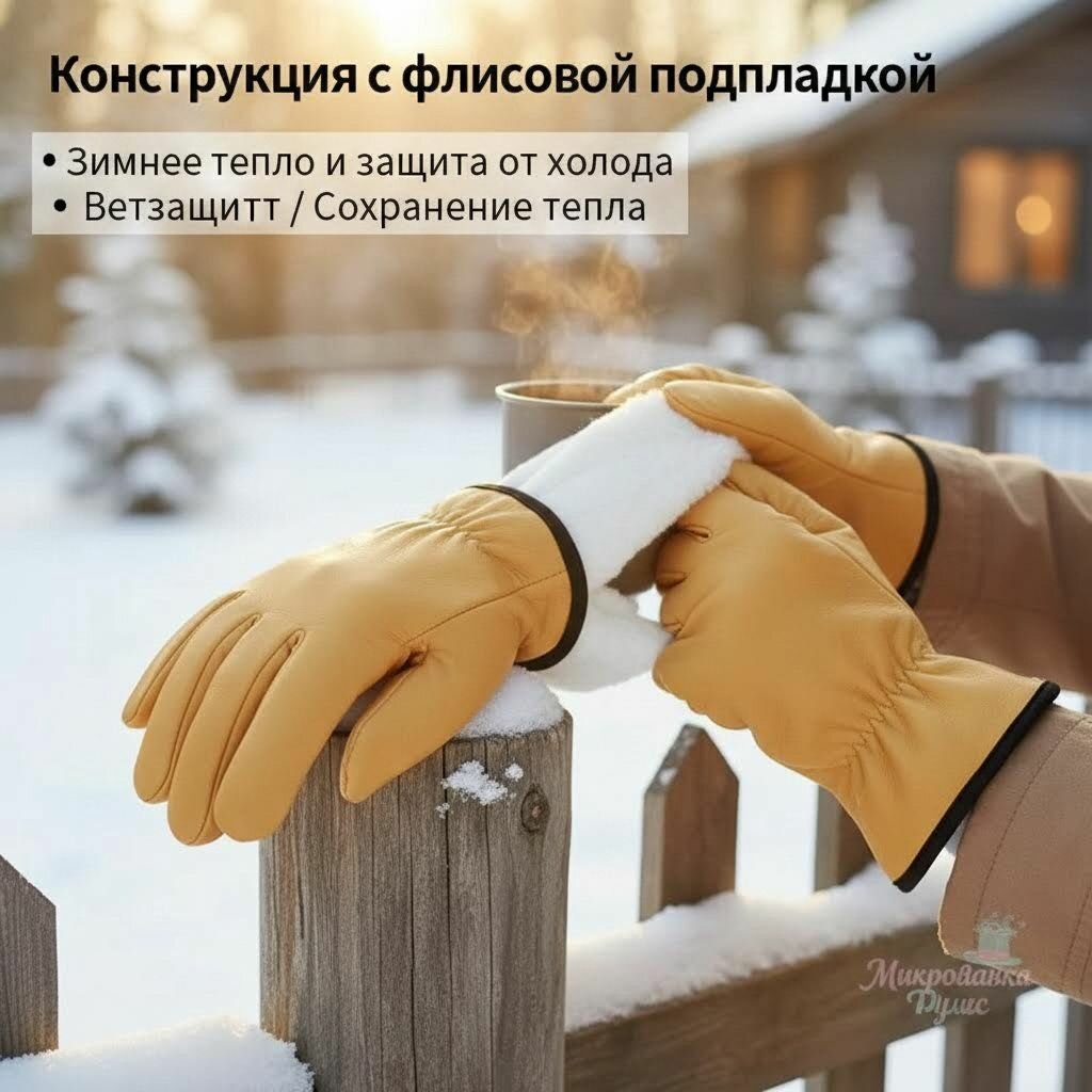 Зимние утеплённые кожаные рабочие перчатки