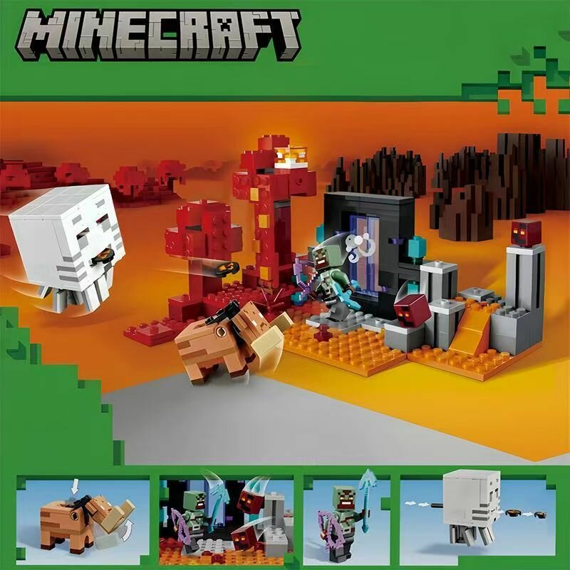 Nether Portal Ambush Minecraft Сборный Конструктор Совместимый с LEGO, Образовательная Игрушка для Мальчиков,
