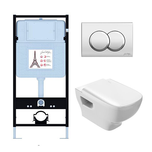 Унитаз подвесной Jacob Delafon Struktura EDF103-CP безободковый, с инсталляцией, с крышкой микролифт, белый/кнопка хром
