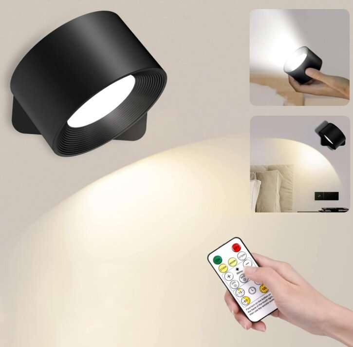 Портативный настенный светодиодный светильник с пультом ДУ и сенсорным управлением, магнитное крепление, USB зарядка, корпус черного цвета, режимы теп
