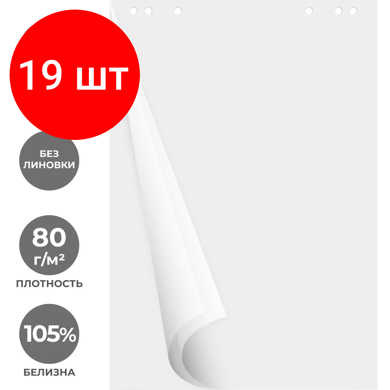 Комплект 19 штук, Блок бумаги для флипчартов белый 67.5х98 10 лист. 80гр.