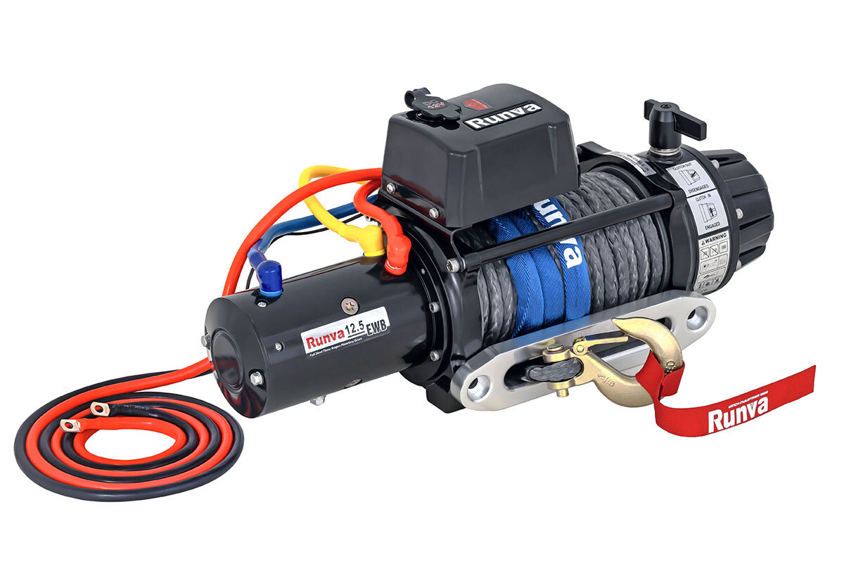 Лебёдка автомобильная электрическая 12V Runva 12500 lbs 5670 кг (влагозащищенная) синтетический трос арт. EWB12500SSR