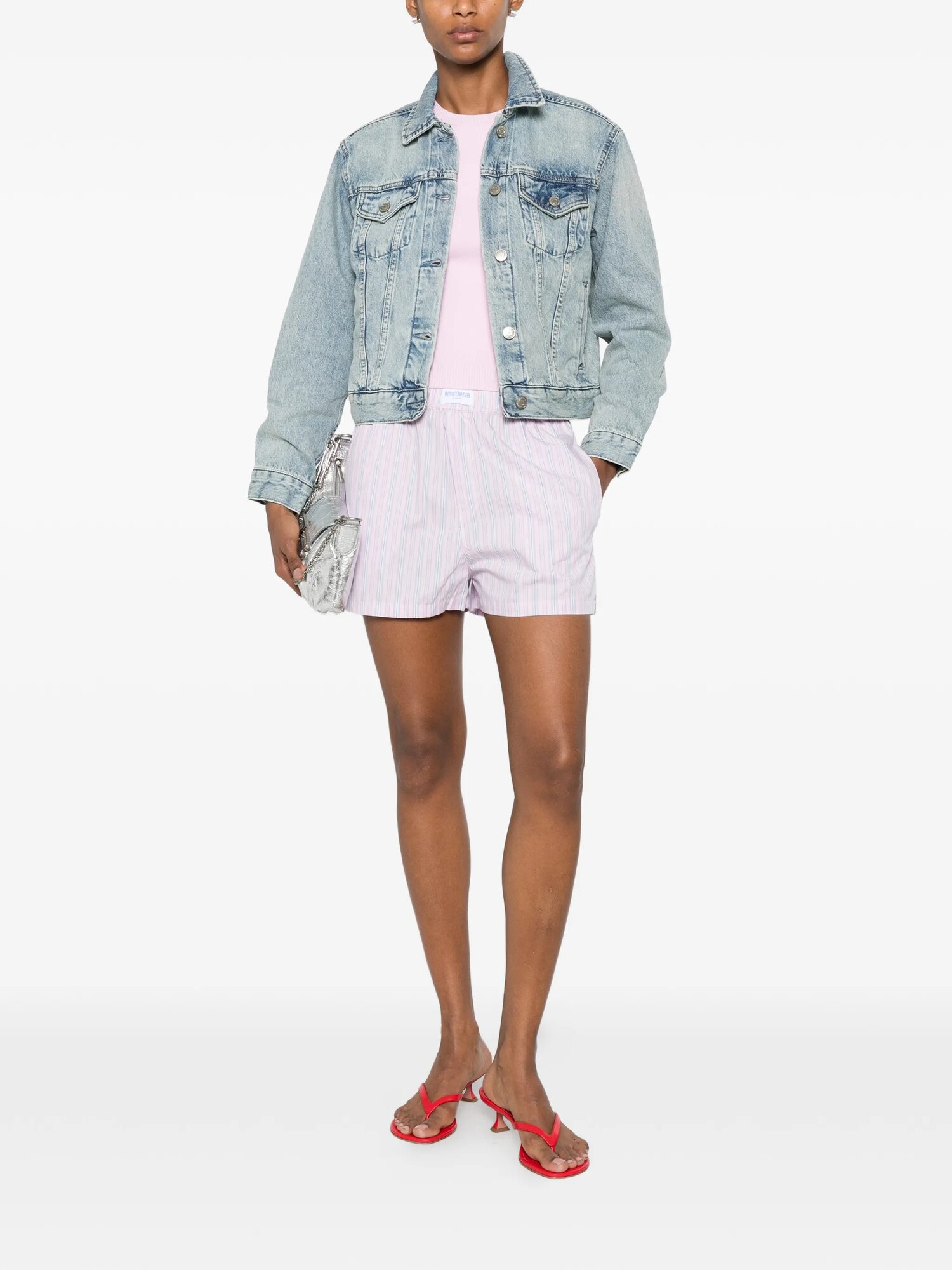 Шорты WRSTBHVR Vertical-stripe logo-patch shorts, размер 42, pink — фото 1