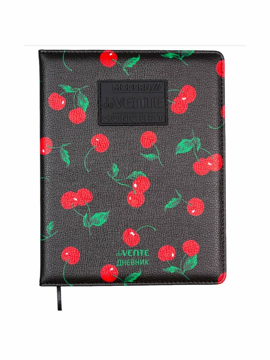 Дневник школьный 1-11 класс deVente Very Cherry, 48 листов, обложка из искусственной кожи с аппликацией и ляссе