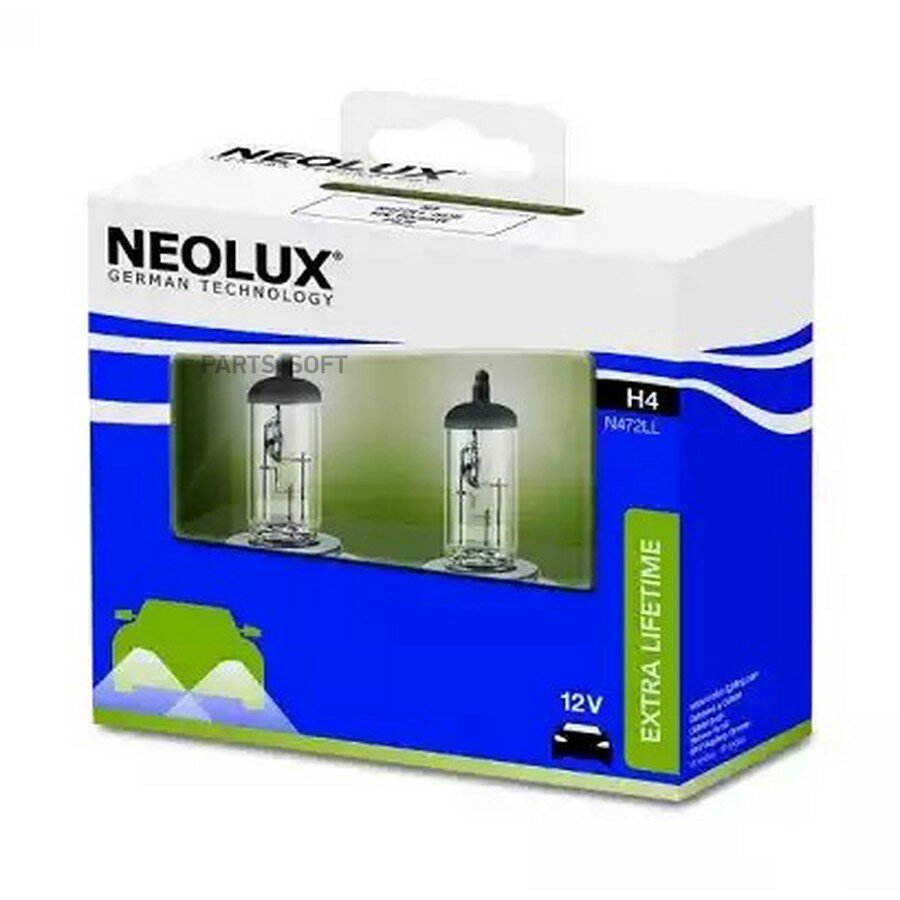 Лампа Neolux H4 60/55W-12V (увелич. срок службы) Extra Lifetime 2шт. от официального дистрибьютора, NEOLUX, артикул N472LLSCB