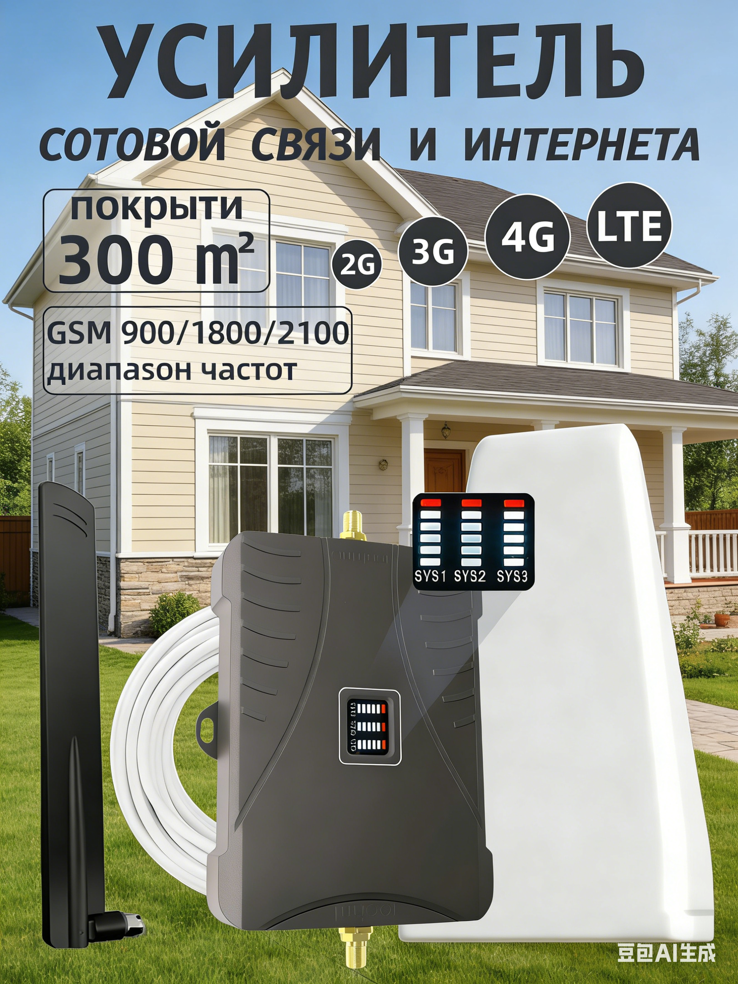 Усилитель сотовой связи-телефона 2G, 3G и 4G, 900 - 1800-2100 МГц -усилитель gsm сигнала