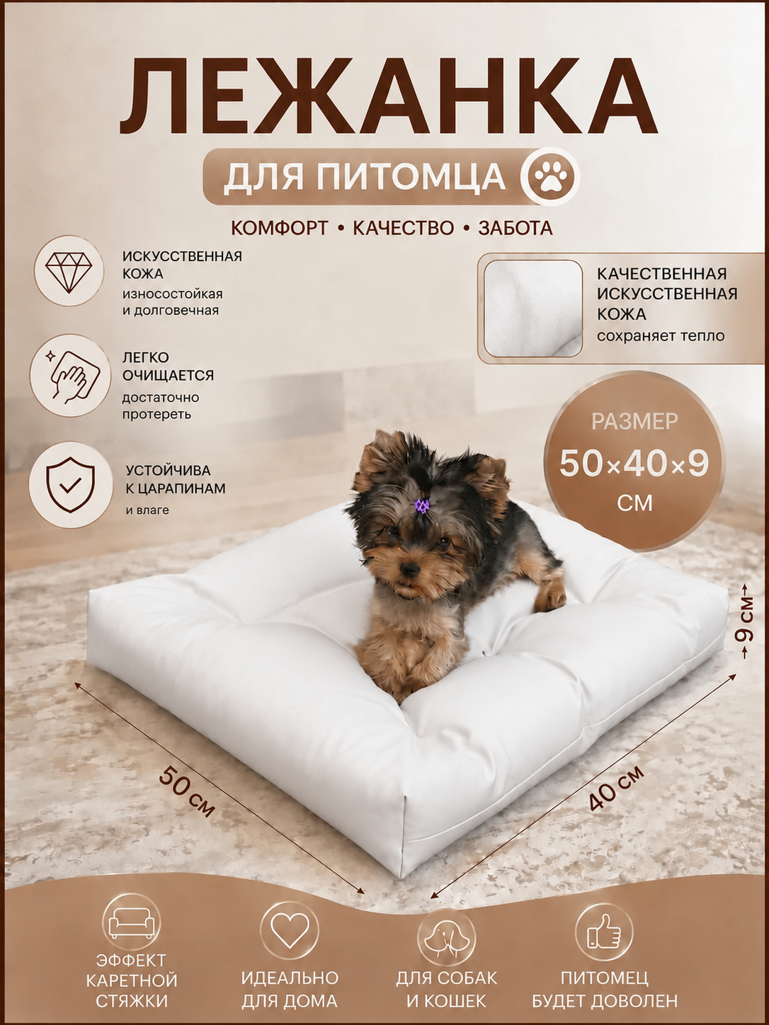Лежанка для животных Драголит из искусственной кожи, 50х40х9см