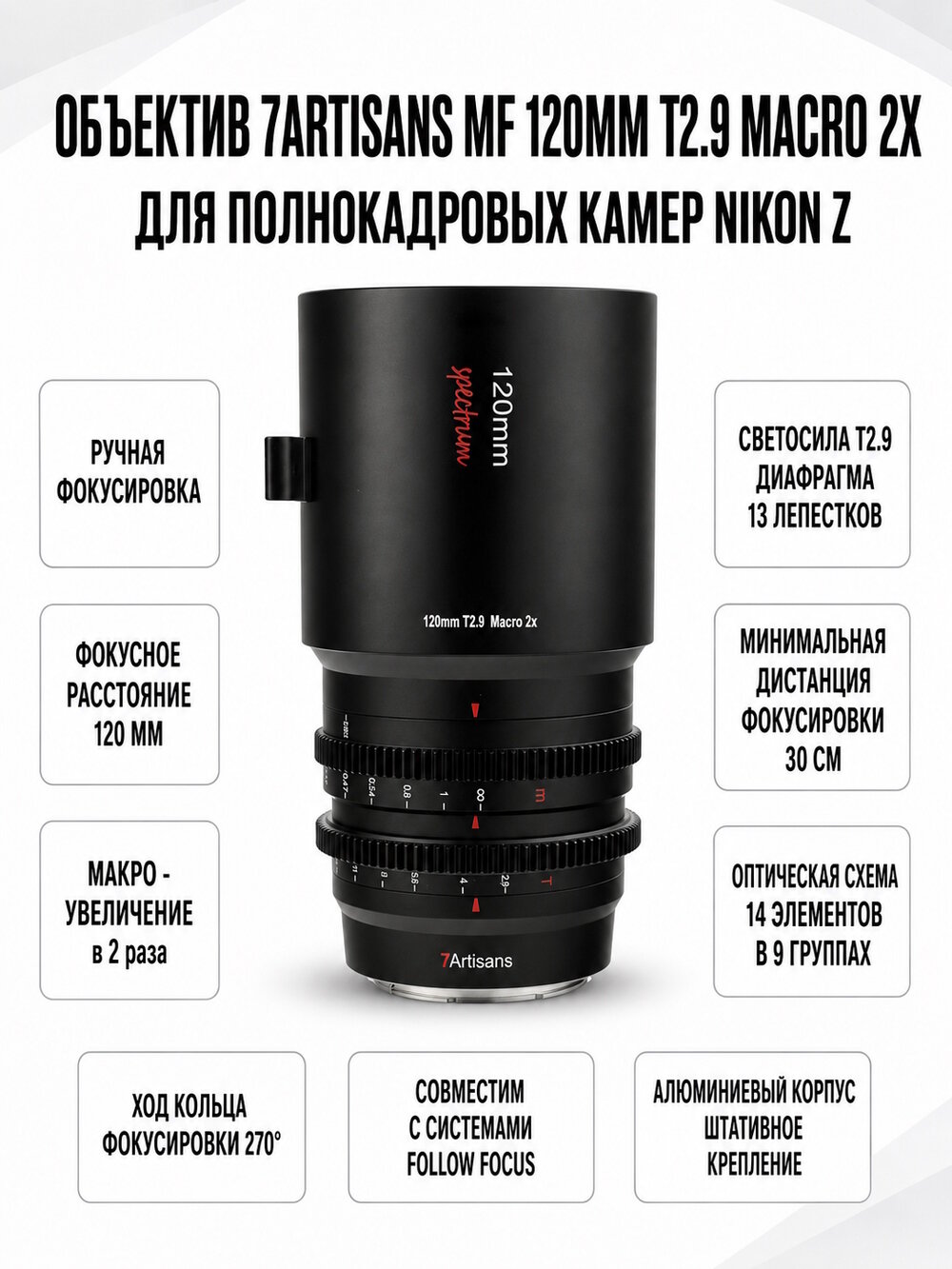 Объектив 7artisans 120mm T2.9 Macro 2x Nikon (Z Mount)