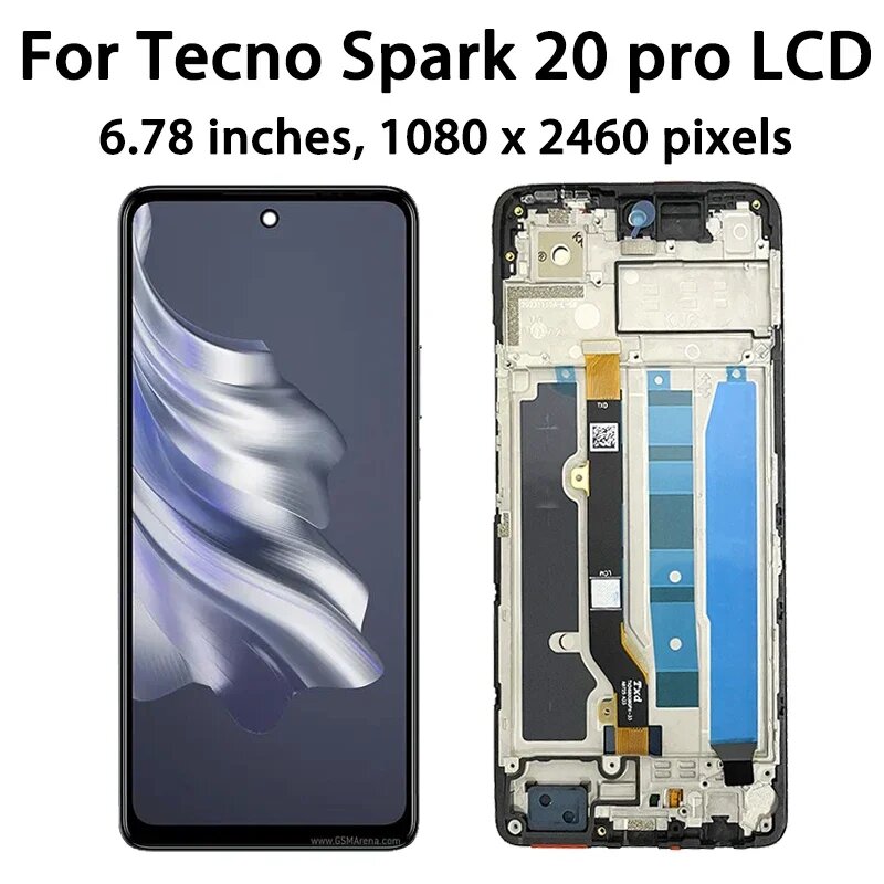 OEM для Infinix Tecno Spark 20/20C/20 Pro ЖК-экран с сенсорной панелью и 20 Pro KJ6 WFrame