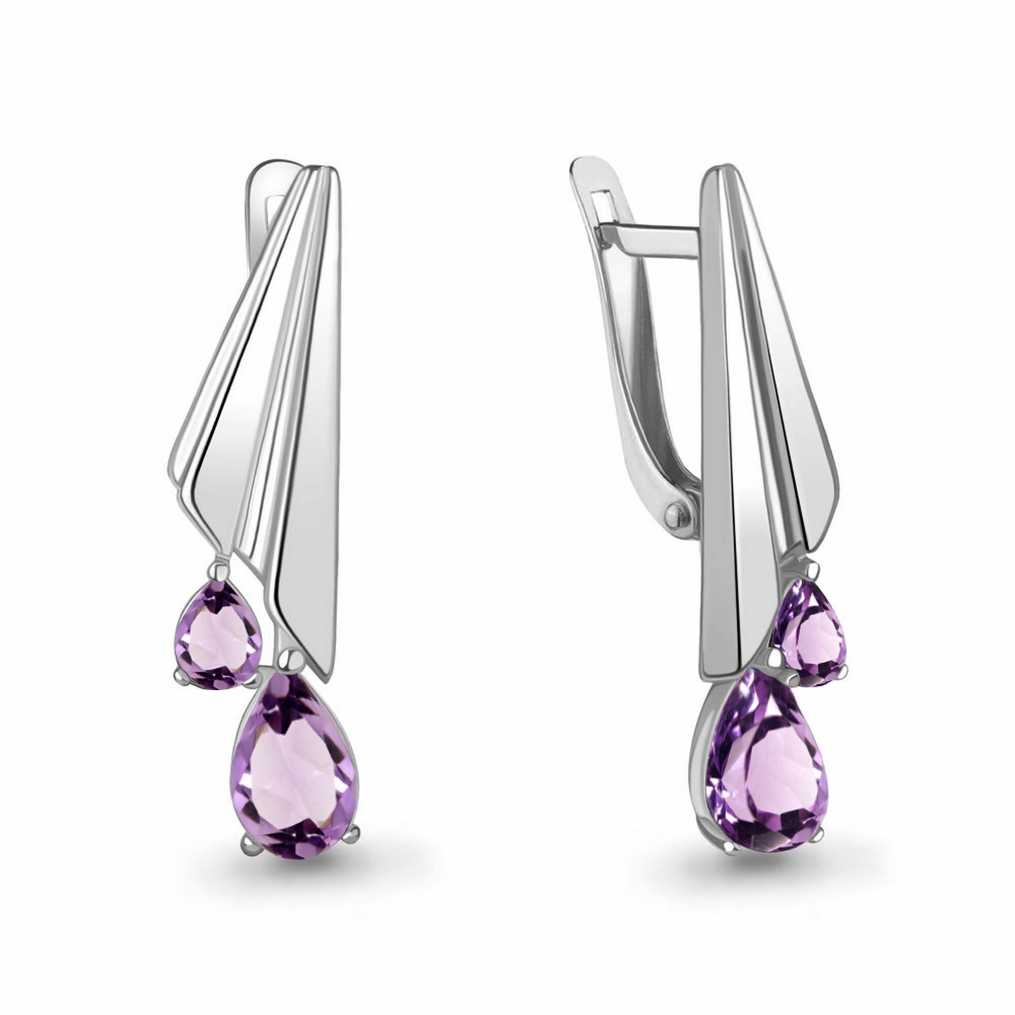 Серьги, серебро, 925 проба, родирование, аметист