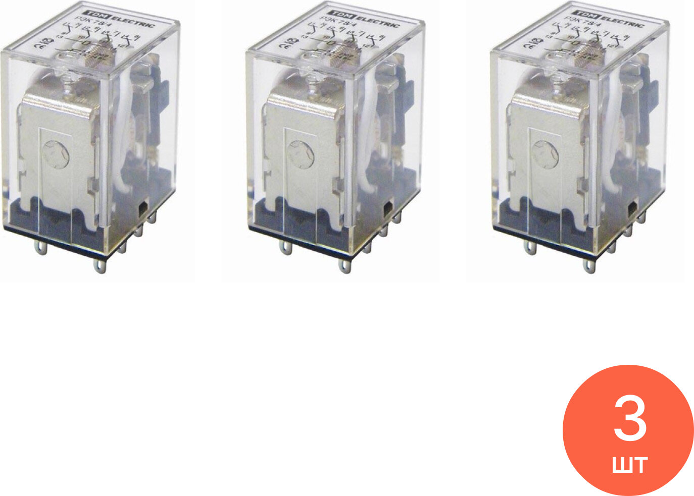 Реле промежуточное TDM Electric / ТДМ Электрик РЭК78/4, серебросодержащие контакты, 20.5x42x27мм, 3А 12В АС, SQ0701-0036 / электрика (комплект из 3 шт)