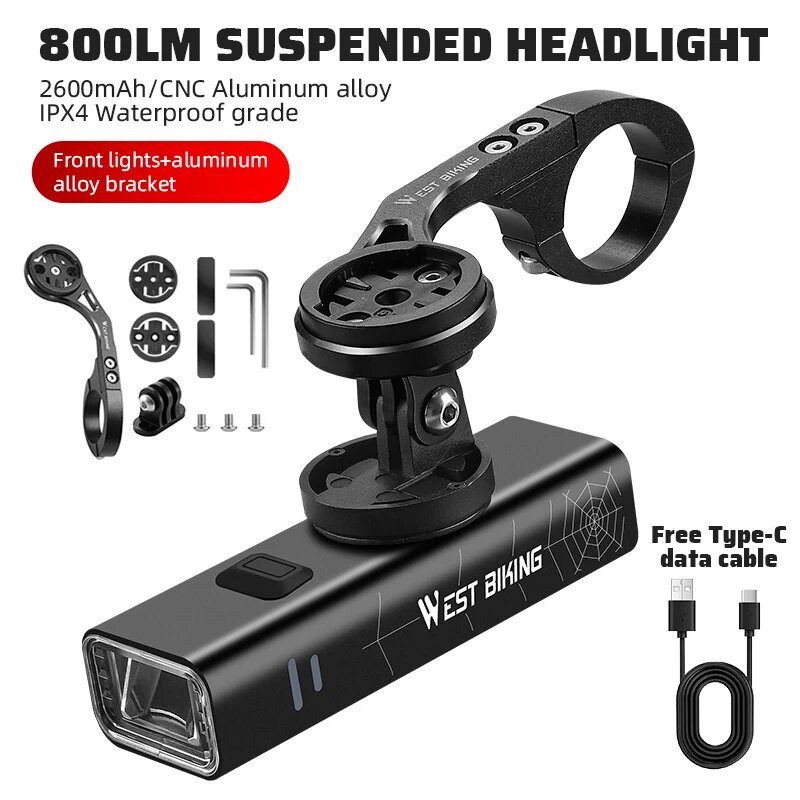 Велофара WEST BIKING 800LM, комплект Set C