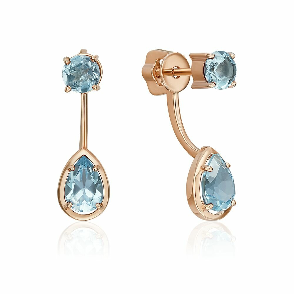 Серьги, красное золото, 585 проба, топаз