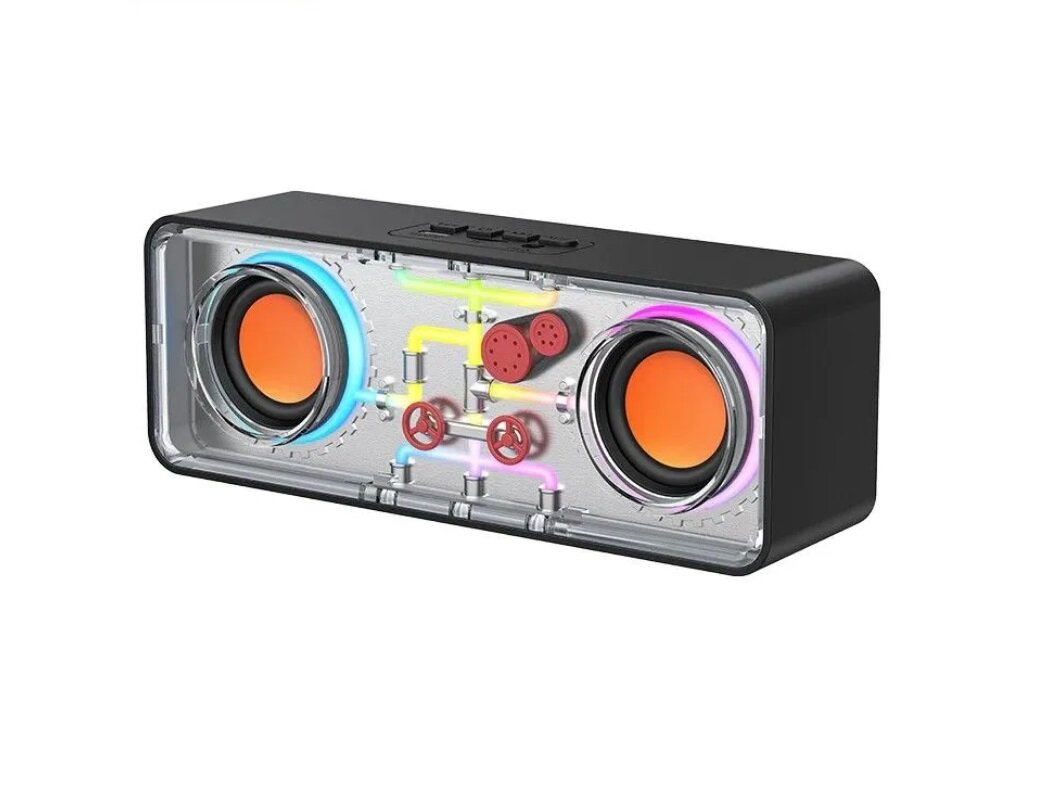 Беспроводная колонка Recci Space Station Double Speaker, 6 Вт, Hi-Fi, 1500mAh, BT5.3/AUX/TF/RGB/TWS, Черный