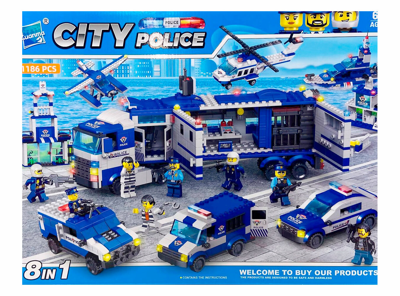 Конструктор Город Мобильный командный центр 084 Zuanma City Police, 1186 деталей