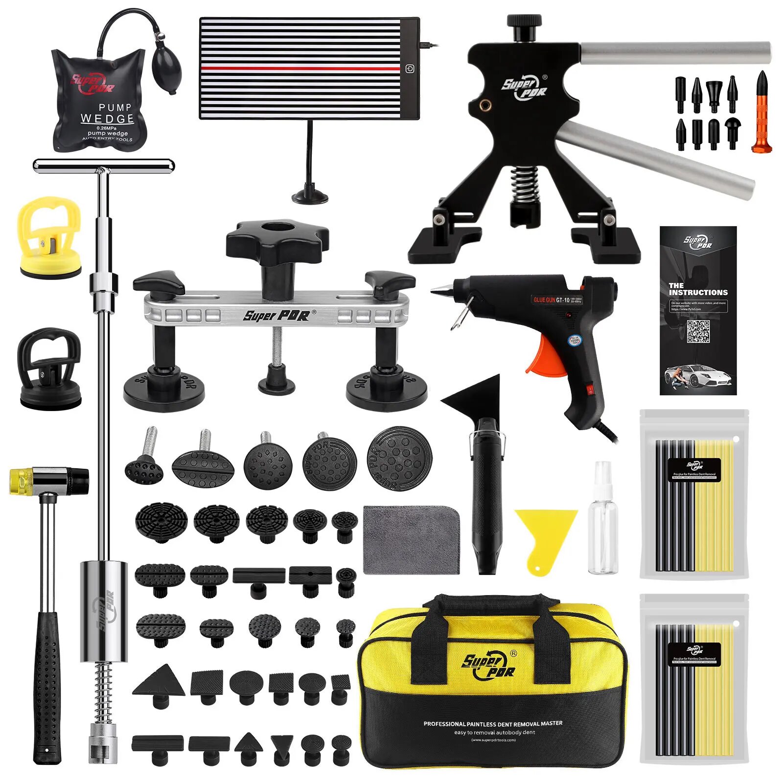 Набор инструментов для беспокрасочного удаления вмятин PDR, профессиональный инструмент для ремонта автомобильных вмятин, присоска для поднятия вмятин, устройство для удаления вмятин, линейная доска с сумкой Luxury Set