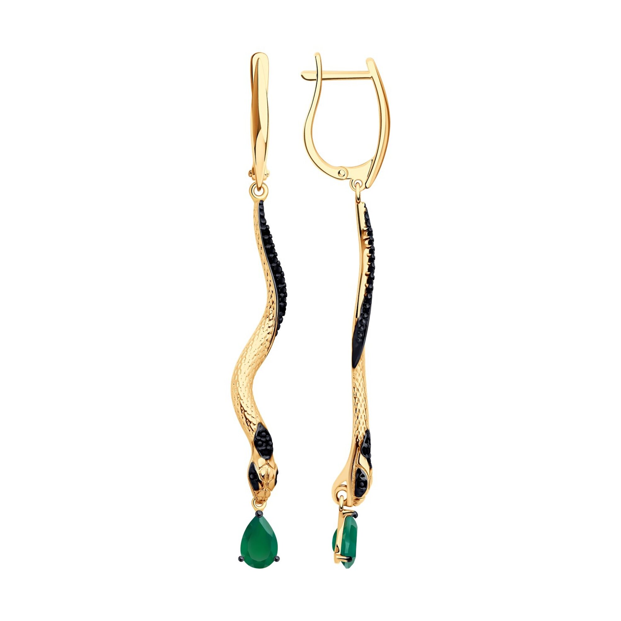 Серьги, серебро, 925 проба, золочение, фианит, агат