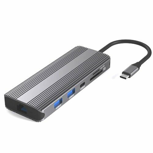 Док-станция USB-C3.1/RJ45 сеть 1Гб HDMI/DP видео 8K хаб 5Гб зарядка PD 100Вт карт-ридер SD/TF аудио KS-is KS-713 - 0.1м