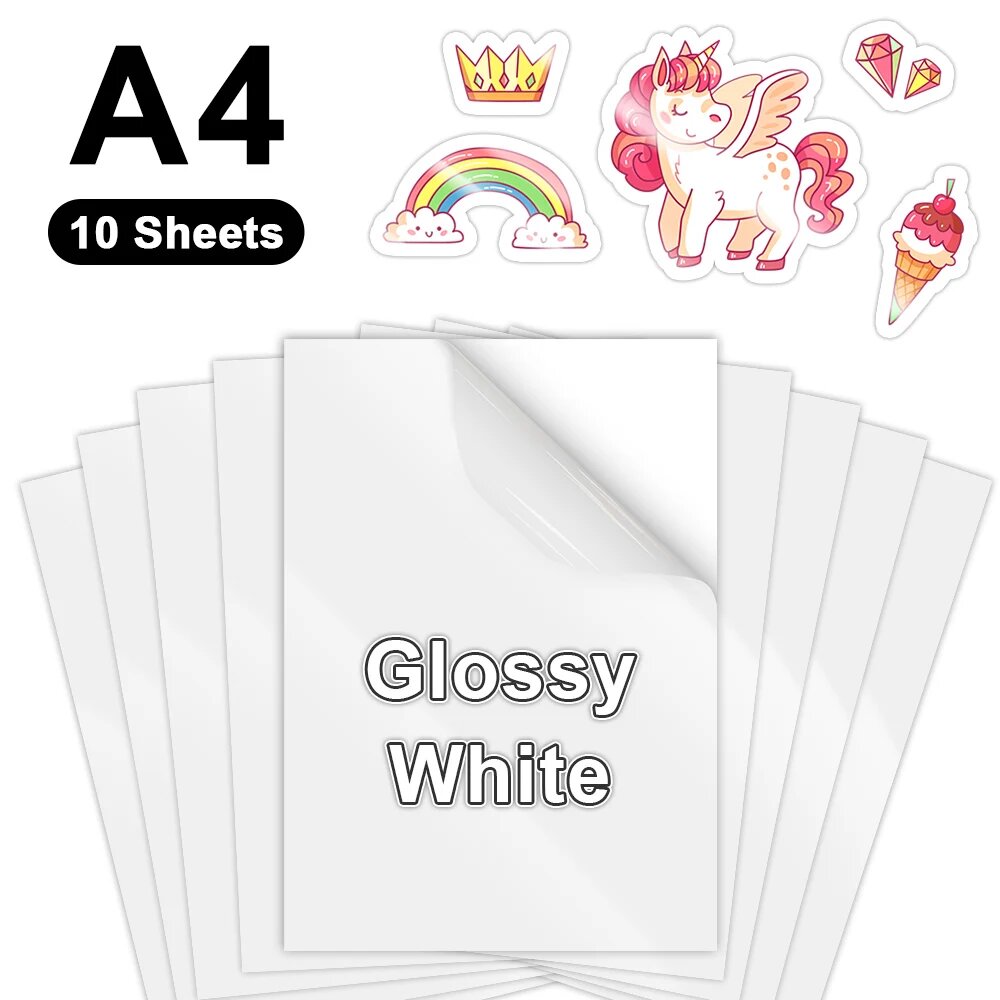 Прозрачные виниловые наклейки для печати A4 Белый, Glossy White