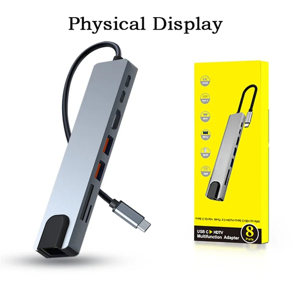 ICANING USB C концентратор 8 в 1 серого цвета