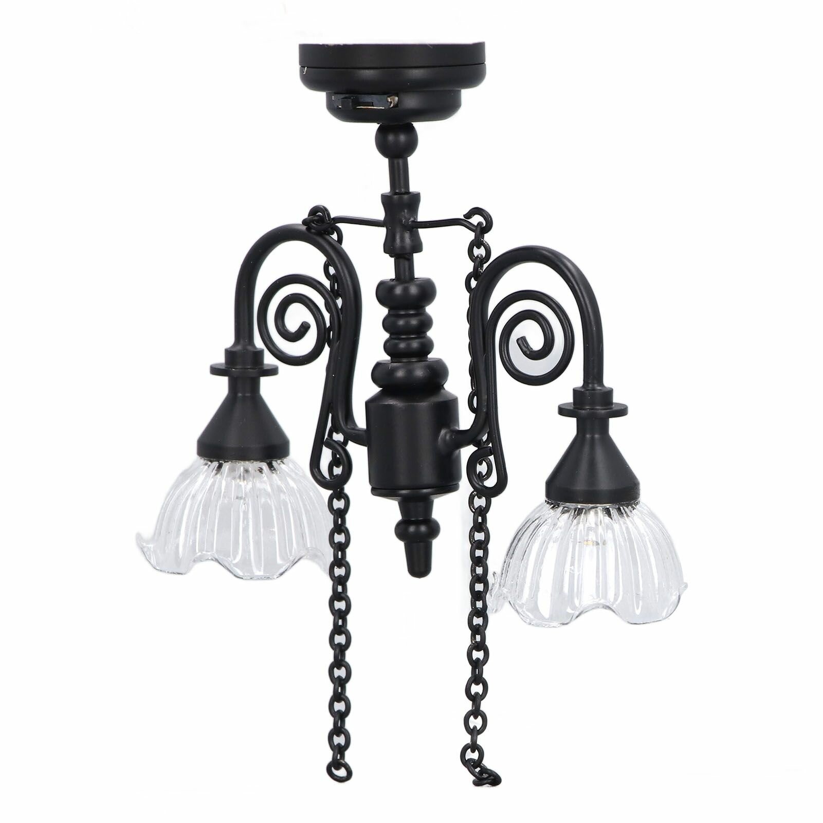 Потолочный светильник для кукольного домика, многоцелевой ретро, изысканная имитация, инновационная двойная головка цветка, миниатюрный потолочный светильник в масштабе 1:12, черный