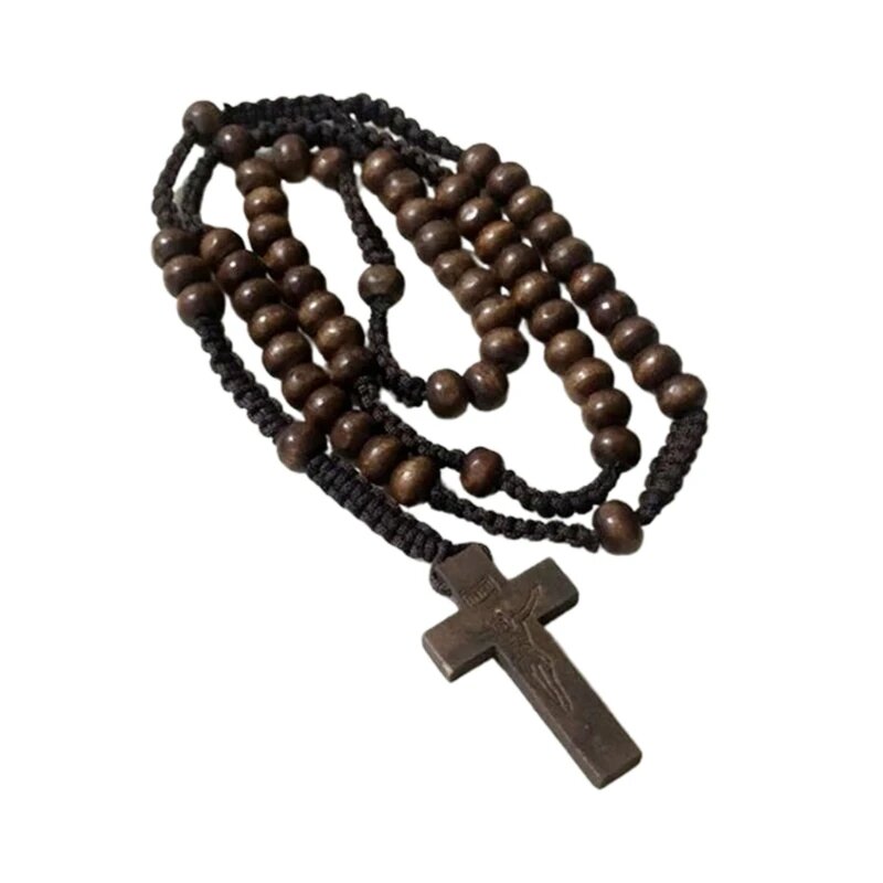 Деревянные четки с крестом Темно-коричневый