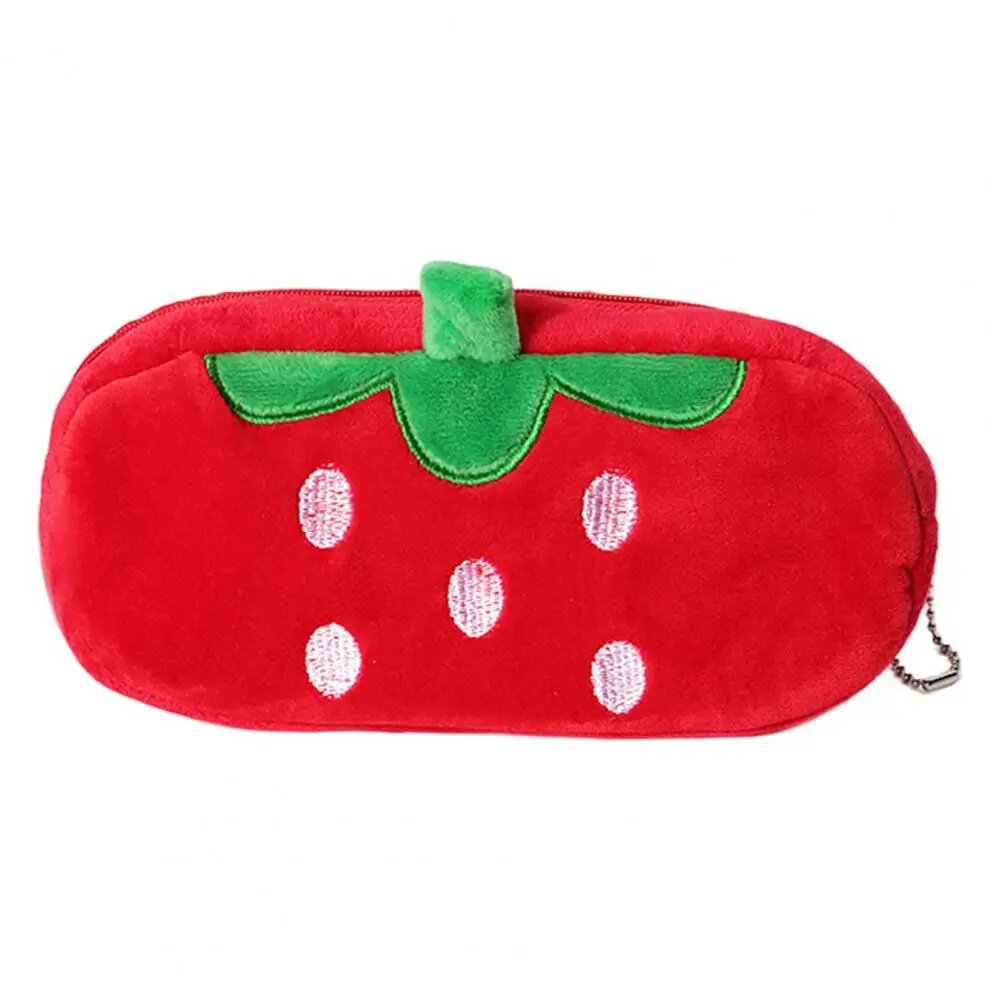Красный пенал Strawberry, фланелевый, для канцелярии