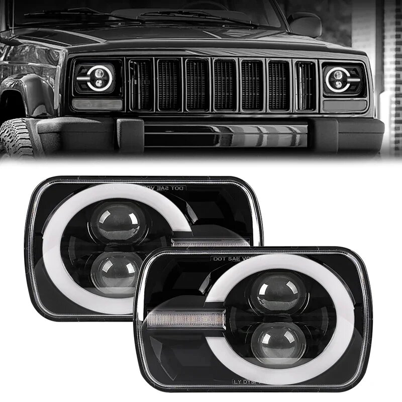 Прямоугольная светодиодная фара 5x7 7x6 дюймов с подсветкой Hi/Low DRL для Jeep Wrangler YJ Cherokee XJ