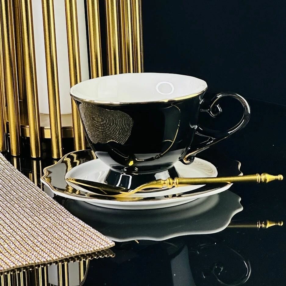 Чайный набор на 6 персон 12 предметов Lenardi Noir 240мл фарфор
