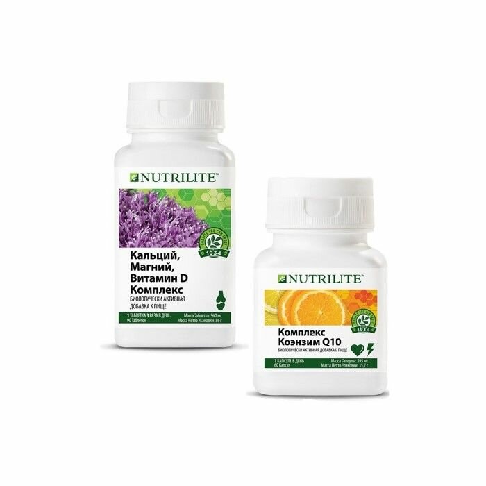 AMWAY Набор NUTRILITE Комплекс Коэнзим Q10, 60 капс. + Кальций, магний, витамин D комплекс, 90 таб.