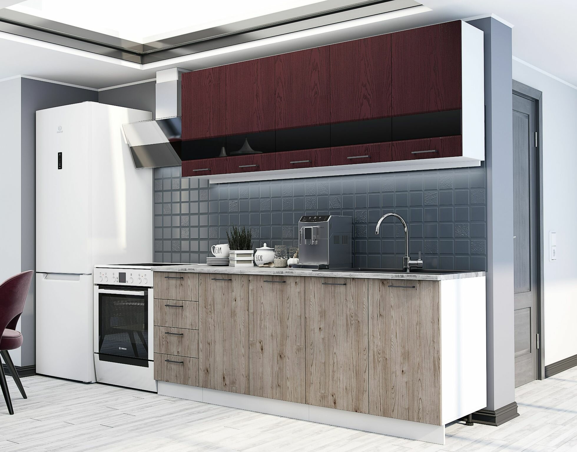 Кухонный гарнитур Астра 2.0 м Красное дерево патина/Дуб галиано