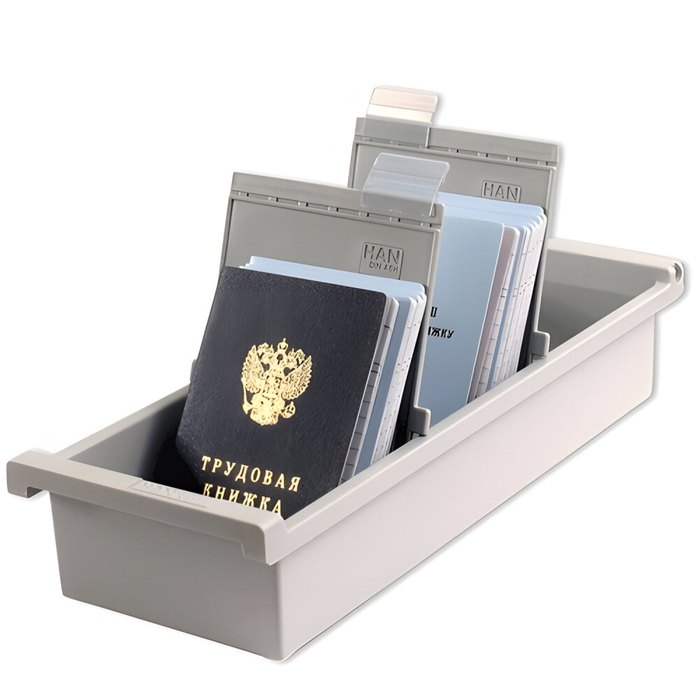 Картотека пластиковая формат А6 (148х105 мм) вертикальная на 1300 карт, серая, HAN (Германия), НА956/0/1/11