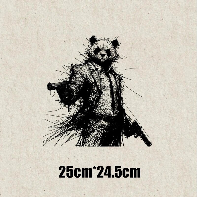 25 см черный рисунок линии животные панда тигр убийца DIY крутая наклейка для мужчин футболка с капюшоном железная нашивка DTF теплопередача моющаяся