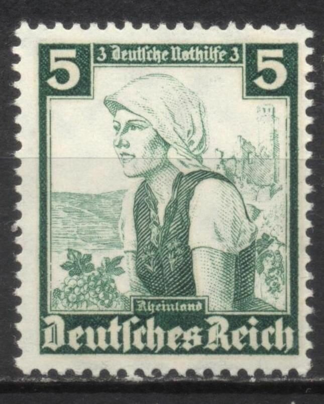 Марка Германия. 1935 г. 3 Рейх. 5 Pfg. Серия "Костюмы". "Высокий" каталог. Металлография. Водяные знаки.