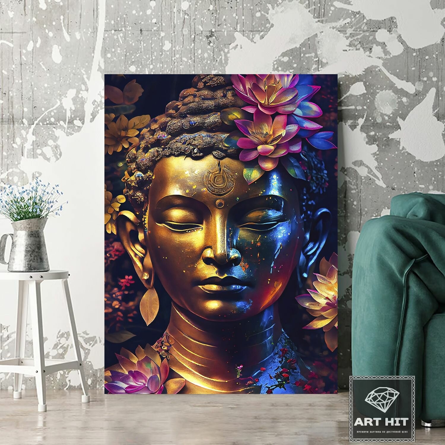 Картина на холсте Будда / картины для интерьера с Буддой, 50х70 см.
