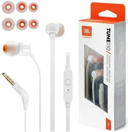 Наушники внутриканальные JBL T110 с микрофоном, 3.5мм, белые (JBLT110WHT)