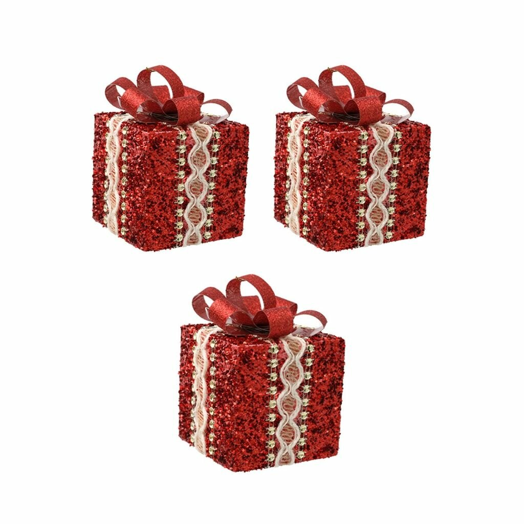 1 коробка из 3-х, Рождественский кружевной кулон для украшения подарочной коробки-маленький красный