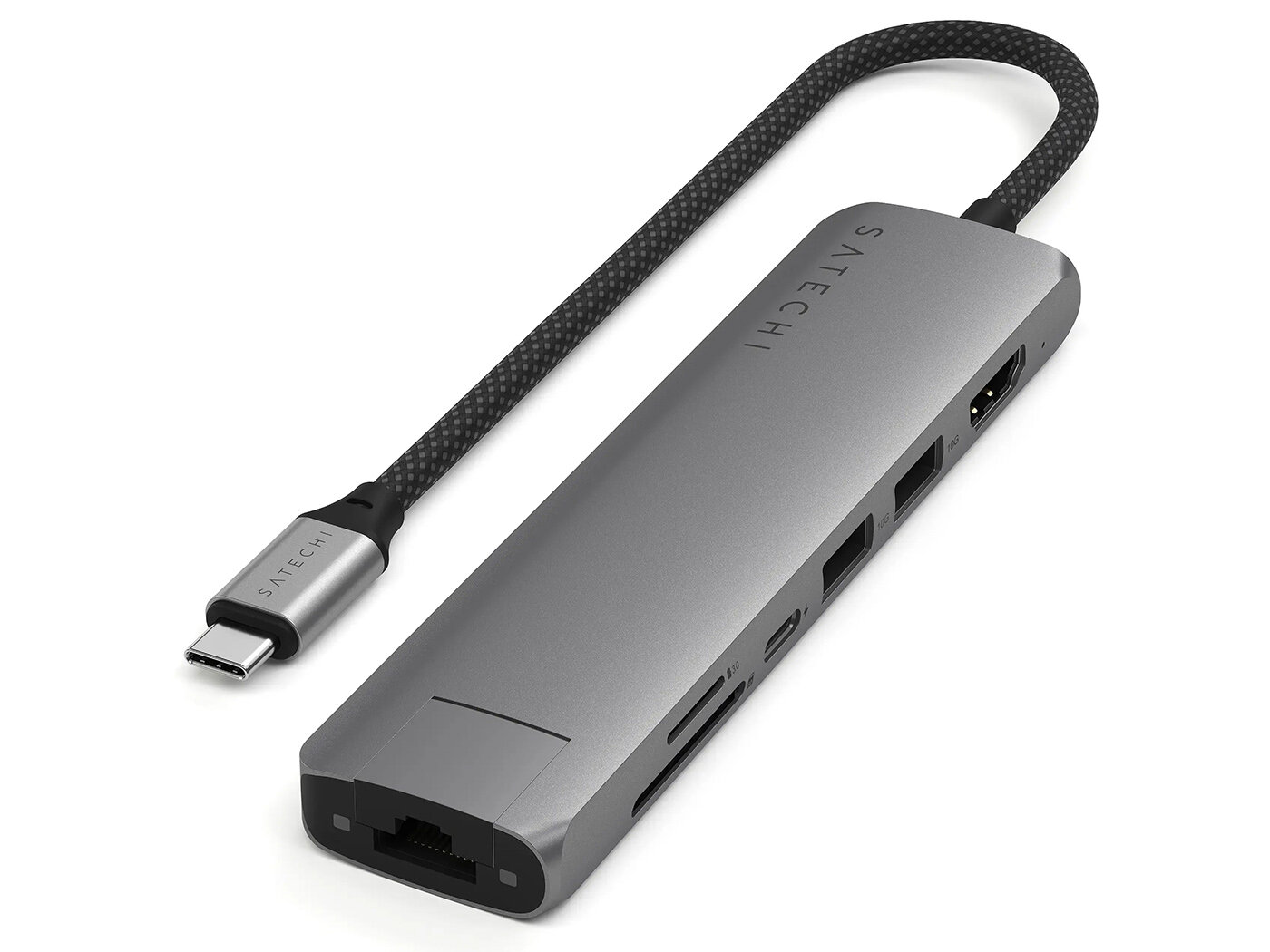 Док-станция/ USB-хаб Satechi 7-in-1 USB-C Slim Multiport Adapter Ethernet Type-CHDMI 2xType-A SDmicroSD RJ-45 ST-P7SM