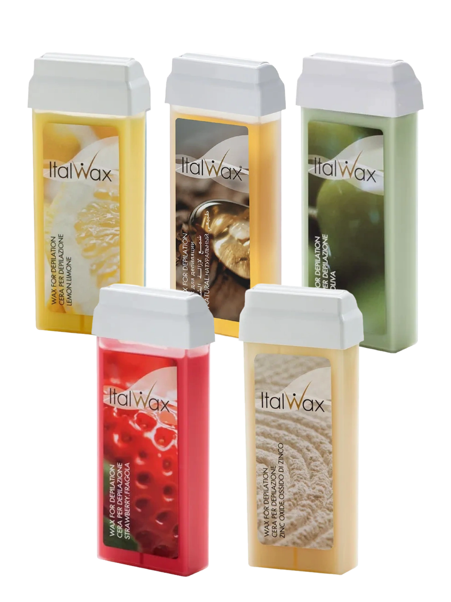 Воск в картридже ITALWAX NATURA набор из 5 шт по 100 мл, Лимон, Натуральный, Олива, Клубника, Оксид цинк