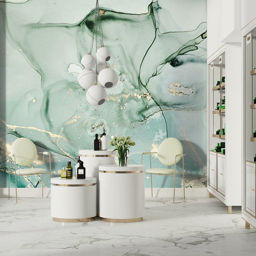 Фотообои Флюид арт изумрудный 9-1776-S-Холст 270 x 200 см (ВхШ) Бесшовные, флизелиновые, влагостойкие обои