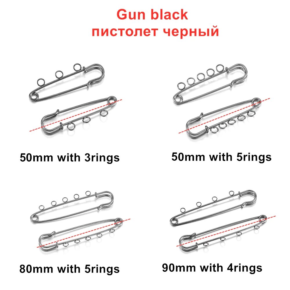 Булавки для бижутерии YouYoungDifferent, 80 мм, 5 колец, Gun black