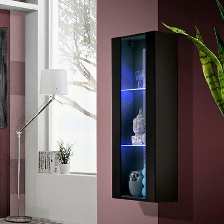 Витрина Лана 21 МДФ (черная) NEW 40x29x126 см, черный, черный мдф GOODFORM