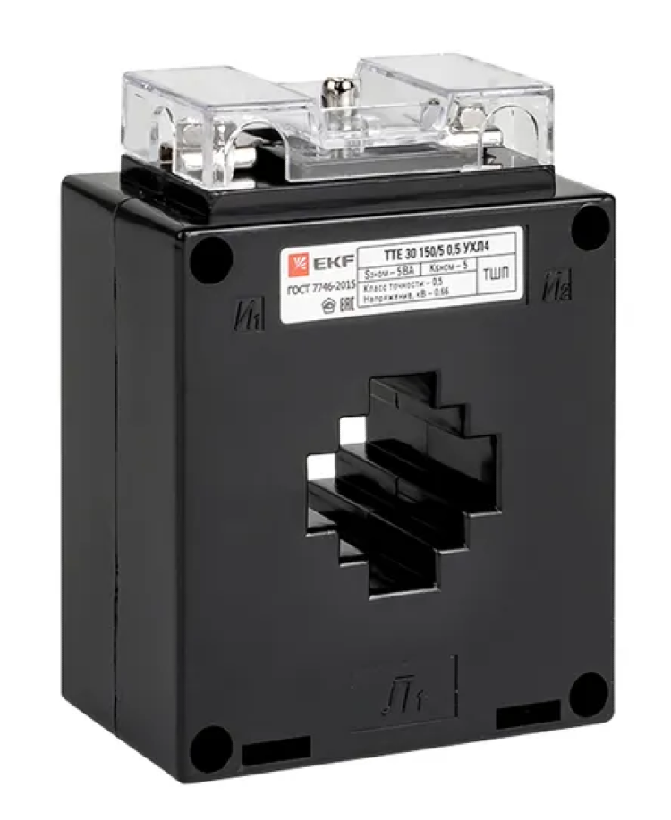 Трансформатор тока EKF / ЕКФ PROxima ТТЕ-30-100/5А шинный с винтовым соединением в корпусе из пластика, черный, 118x49x83мм, класс точности 0.5, tte-30-100 / электрооборудование