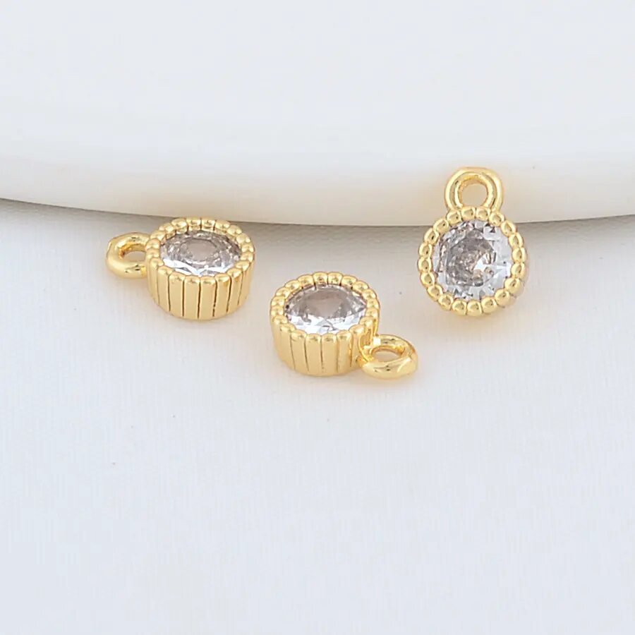 Латунные круглые подвески с цирконом, 10 шт, золотого цвета, Florainer Tina