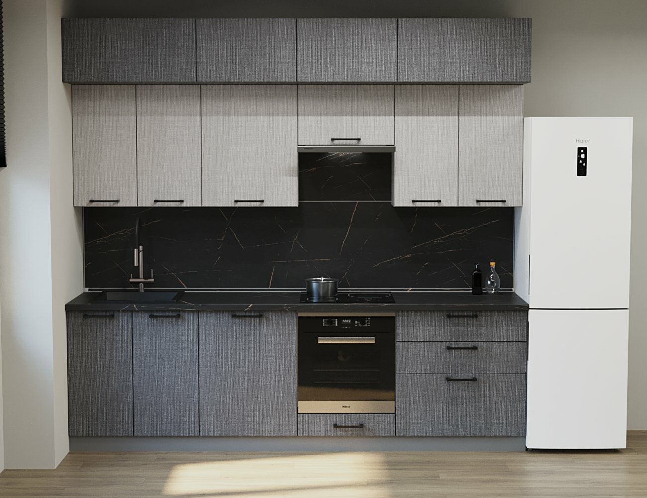 Кухонный гарнитур Аликанте, 2800 мм, чесура темная/чесура светлая, высота 2500 мм